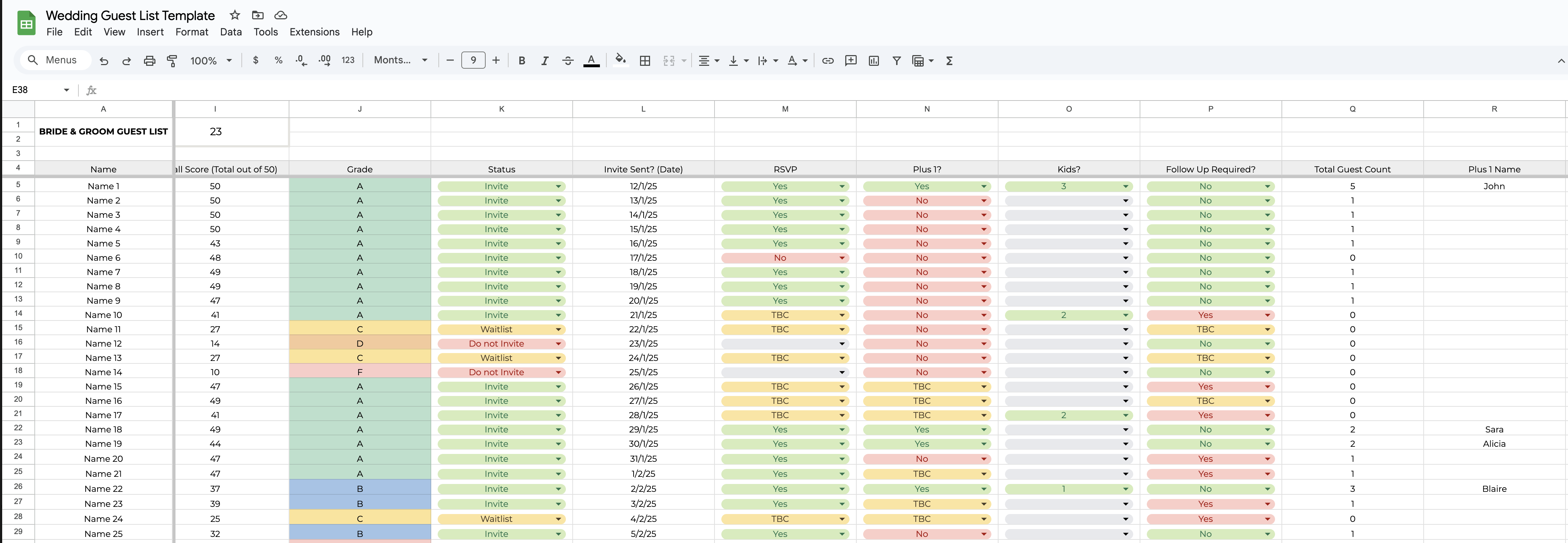 Wedding guest list tracker template | Beachweddingtips.com